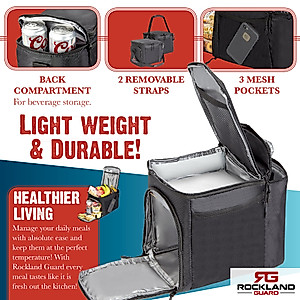 Rockland Guard - Insulated Meal Prep Bag Cooler - Portable Hot or Cold Lunch Box for Meal Management at Work, Gym or Travel. (Black)