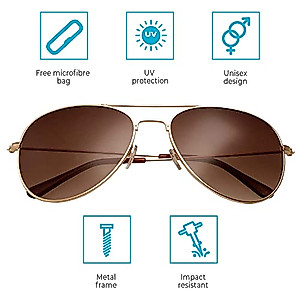 grinderPUNCH Unisex Aviator Sunglasses | Fashionable & Lightweight Frame Suits All Face Shapes | 100% UV Protection