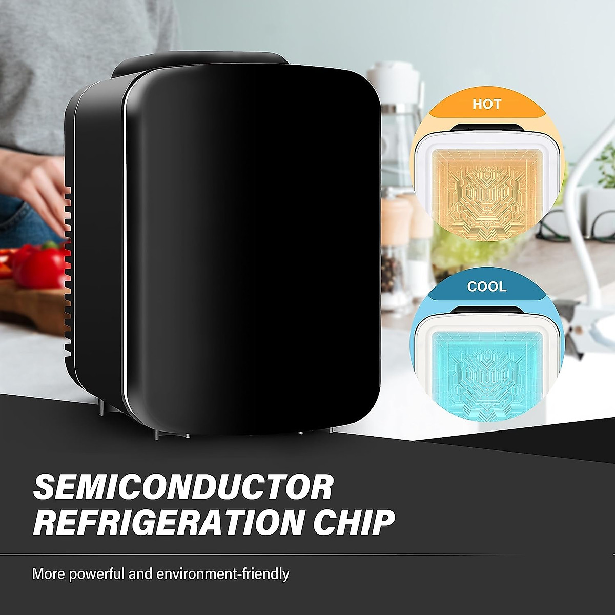 HealSmart Portable Mini Fridge, 4 Liter 6 Can Cooler and Warmer Compact Refrigerators 100% Freon-Free & Eco Friendly for Drinks, Food, Medications, 4L, Black