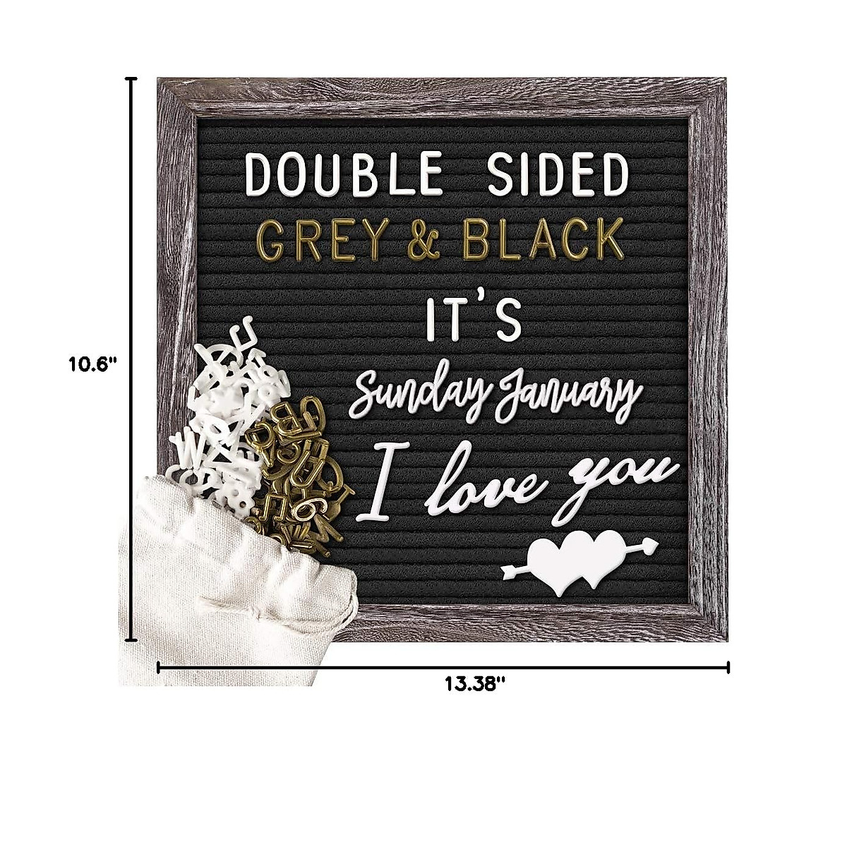 Double Sided Felt Letter Board with Rustic 10x10 Wood Frame,750 Precut Letters,Months & Days & Extra Cursive Words, Wall & Tabletop Display, Letters Organizer,Farmhouse Wall Decor message Board