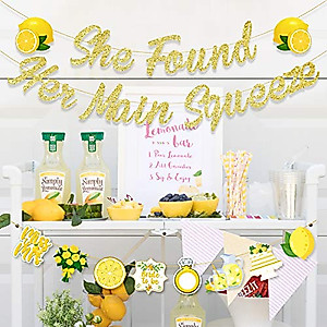 Lemonade Bridal Shower Decoration Gold Glitter She Found Her Main Squeeze Banner Garland for Lemon Citrus Lemonade Theme Bride to Be Bachelorette Wedding Engagement Party Supplies