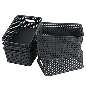 Lesbin 6-Pack Plastic Storage Baskets, Weave Storage Baskets, Gray