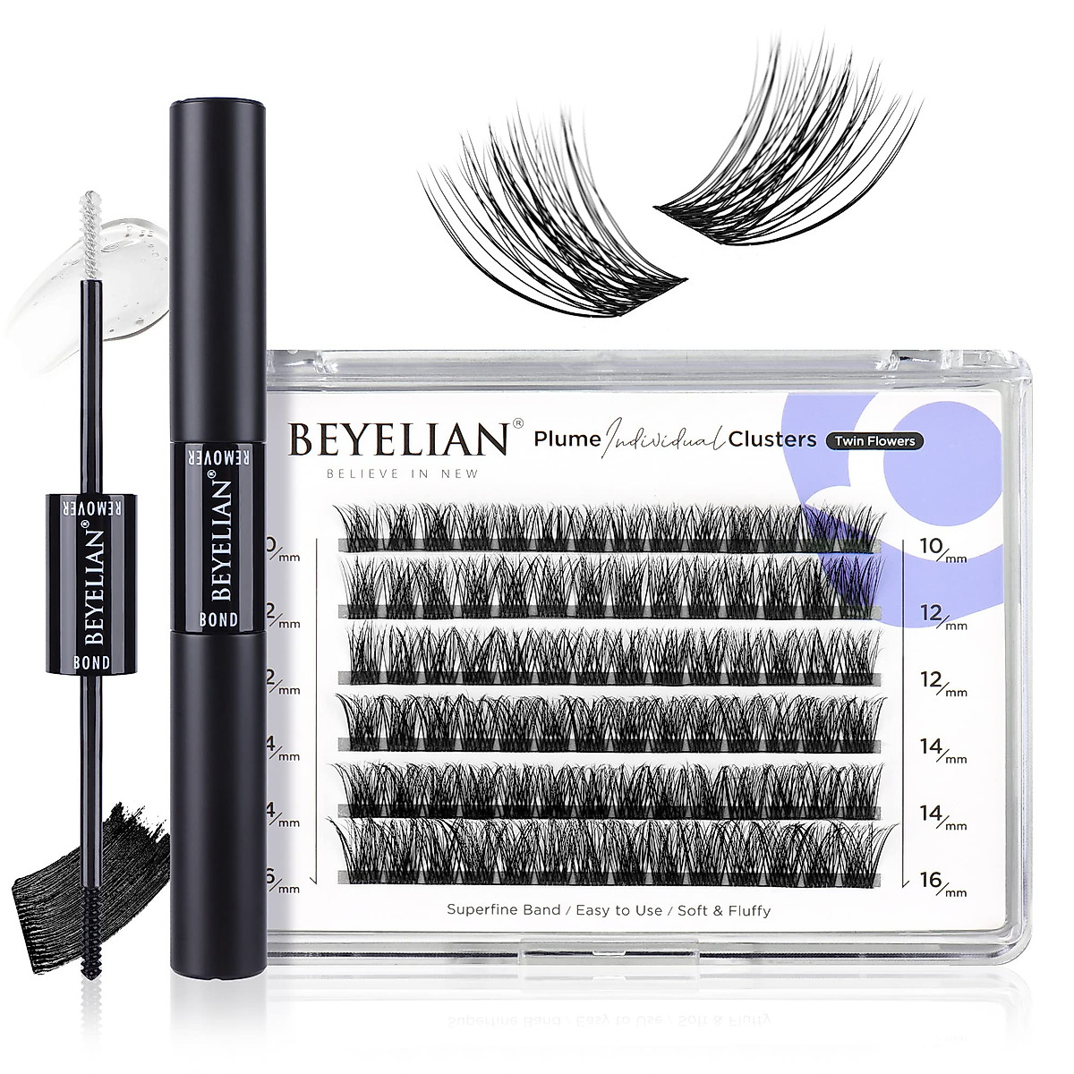 BEYELIAN Cluster Lashes D Curl 84 Pcs and Lash Bond and Remover Kit, Individual Lash Clusters Super Thin Band Lash Adhesive Super Strong Hold 48 Hours, Fast Removal Remover with No Residue