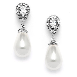 Mariell Pearl Bridal Wedding Drop Earrings with CZ Crystals for Brides, Bridesmaids, Birthday Gift