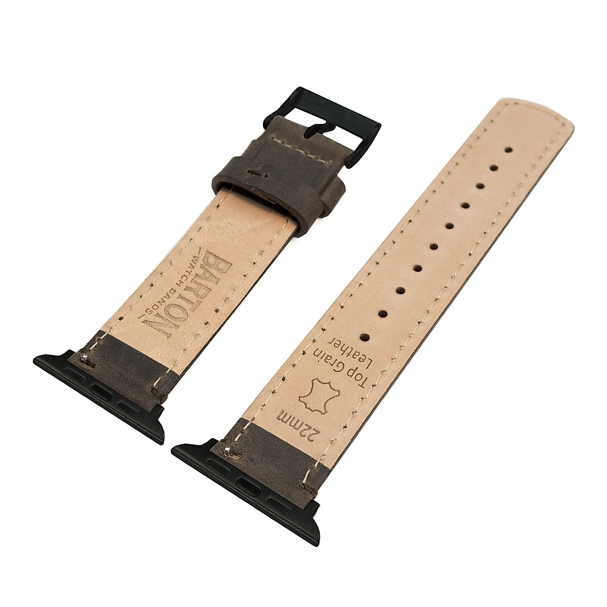 BARTON WATCH BANDS 42mm/44mm/45mm/49mm Espresso Brown - Top Grain Leather Watch Bands Compatible with all Apple Watch Models - Black Hardware