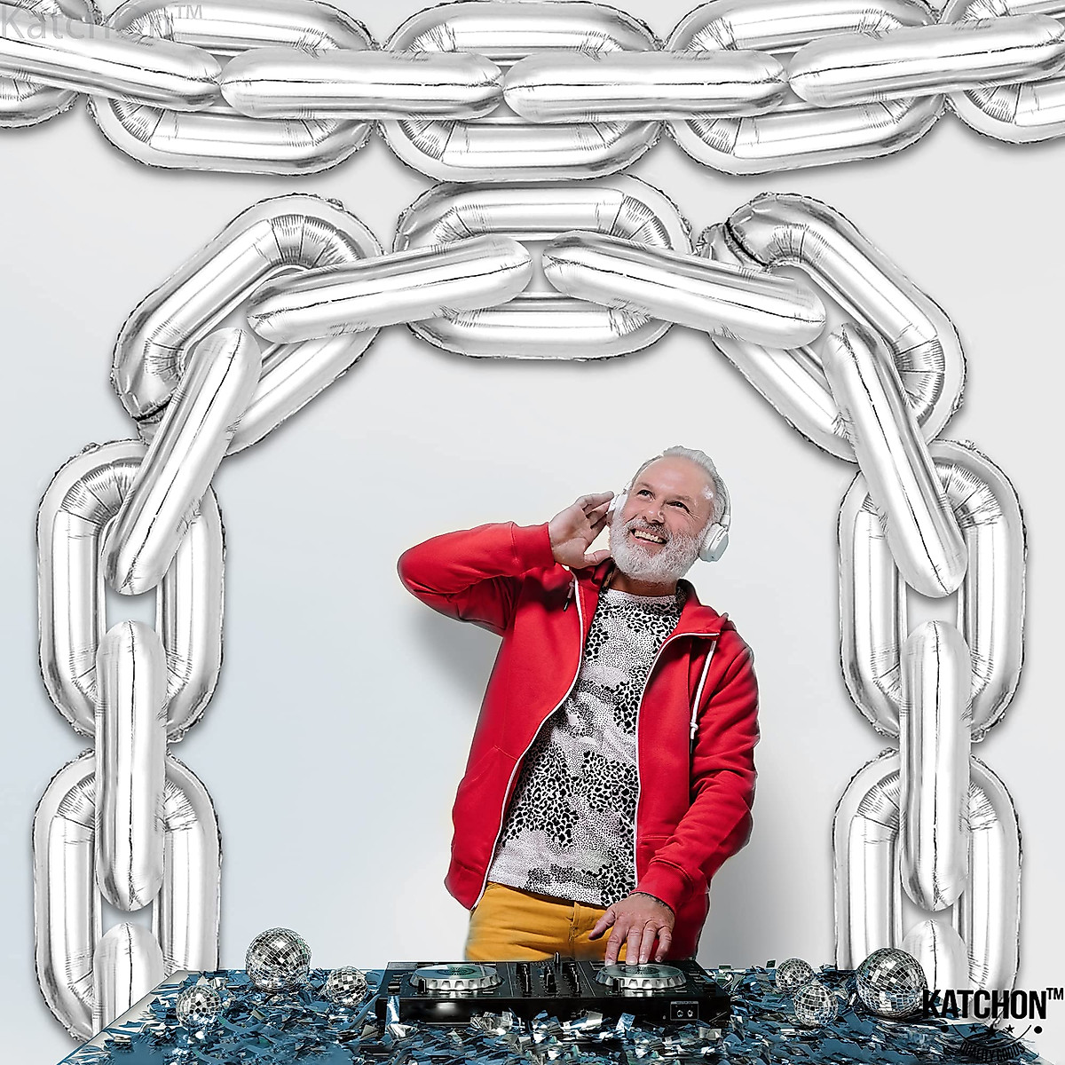 KatchOn, Black Spike Balloons - Pack of 32 | Black Starburst Balloon, Chain Link Balloons | Big Silver Chain Balloons for Black Birthday Decorations and Notorious One Birthday Decorations