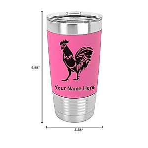 LaserGram 20oz Vacuum Insulated Tumbler Mug, Rooster, Personalized Engraving Included (Silicone Grip, Pink)