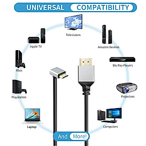 RIIEYOCA 90 Degree Up Angle UHD 4K Mini HDMI Male to HDMI Male 18Gbps High Speed 2.0 Extender Coiled Cable Supports 4K@60Hz,1080p,ARC,3D,for,DVRs,HDTV,Roku Ultra Stretchable to 1.5M/5FT