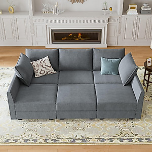 HONBAY Modular Sectional Sleeper Sofa with Storage U-Shape Modular Sectional Sofa with Ottomans Sleeper Sectional Couch for Living Room, Bluish Grey