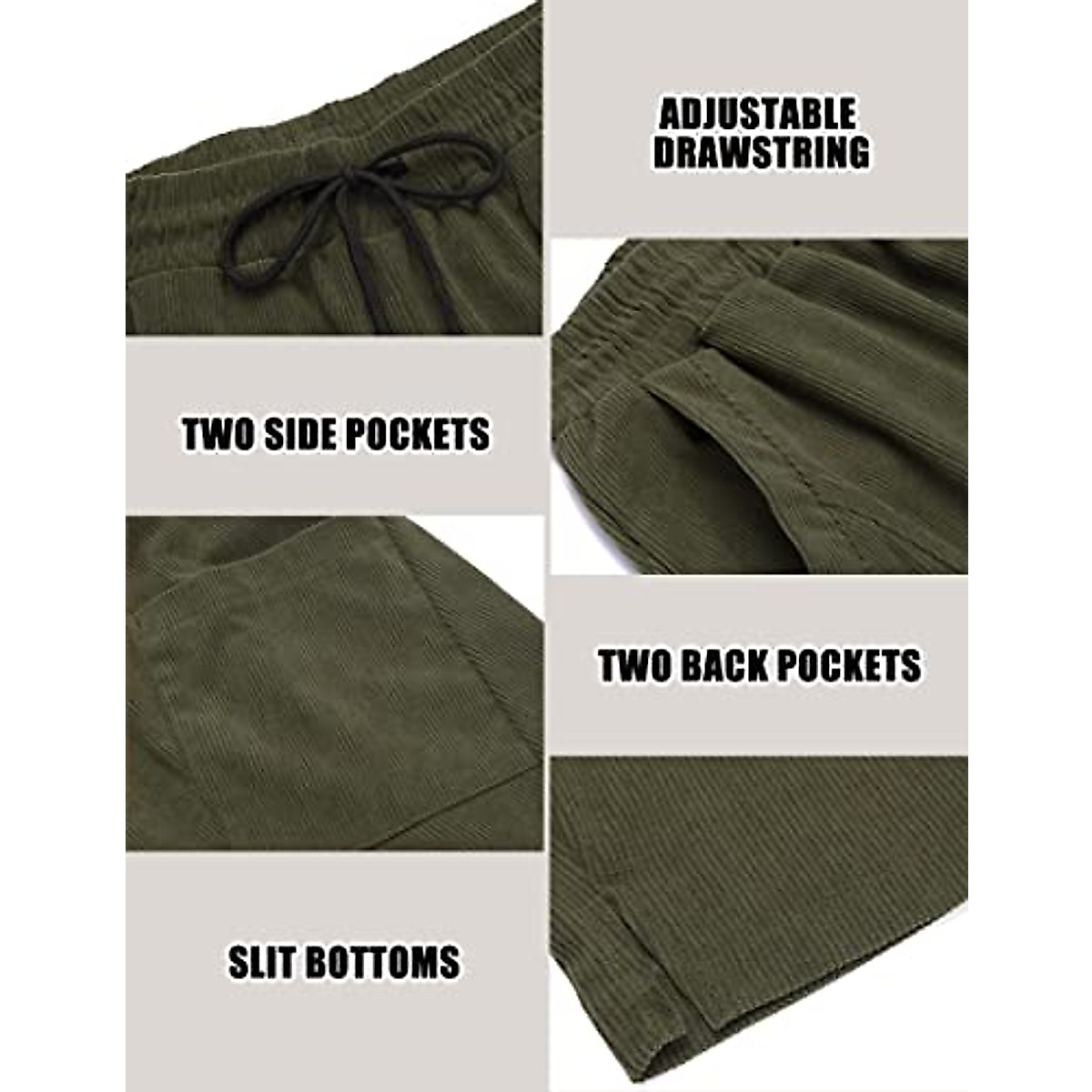 COOFANDY Men Corduroy Pants Drawstring Waist Loose Casual Long Trousers with Pockets, ArmyGreen, XL