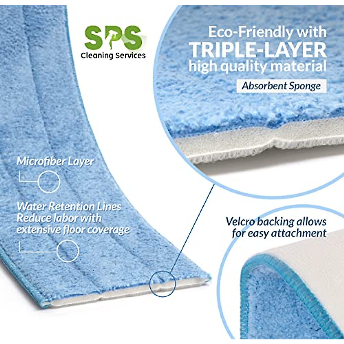 Microfiber Cleaning Pad Refills Spray Mop Replacement Head Commercial Heavy Duty 18 inch Mop Pads for Hardwood Floor Washable