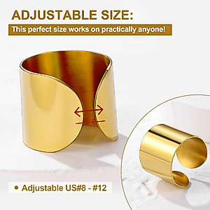 GOLDCHIC JEWELRY Gold Wide Cuff Rings for Women, Polished Statement Band For Women Thumb Ring Men Big Party Stacking Finger Rings Adjustable Plain Open Ring