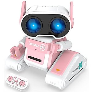STEMTRON RC Robot Toys for Kids, Rechargeable Remote Control Robot Toy for Boys & Girls, with Auto Demo, Dance Moves, Music, Shining 7 Colors LED Eyes & Flexible Head, Ears & Arms