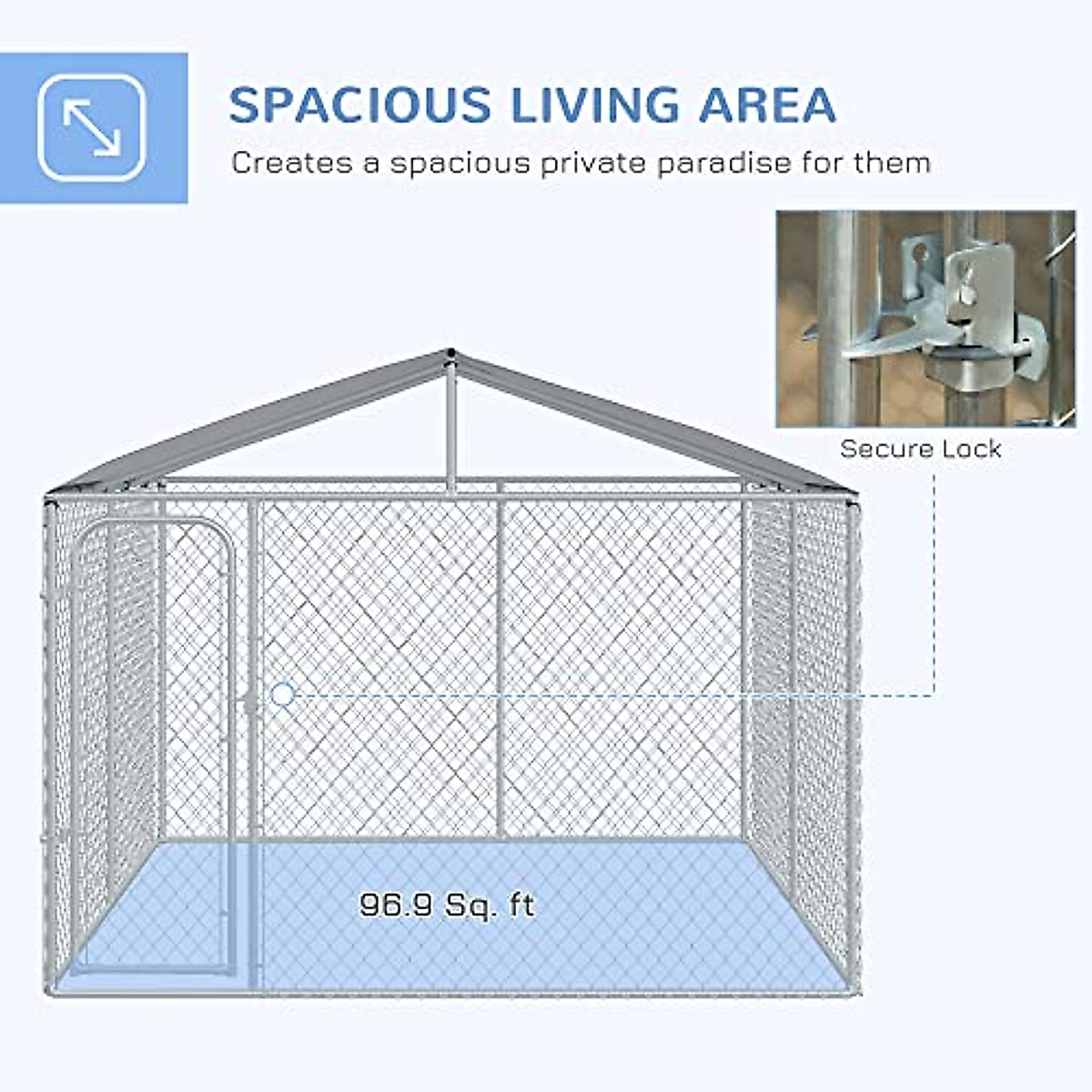 PawHut Dog Kennel Outdoor with Water-Resistant Cover, Steel Exercise Pen with Galvanized Chain Link, Outside Pet Playpen with Secure Lock, 9.8' x 9.8' x 7.7'