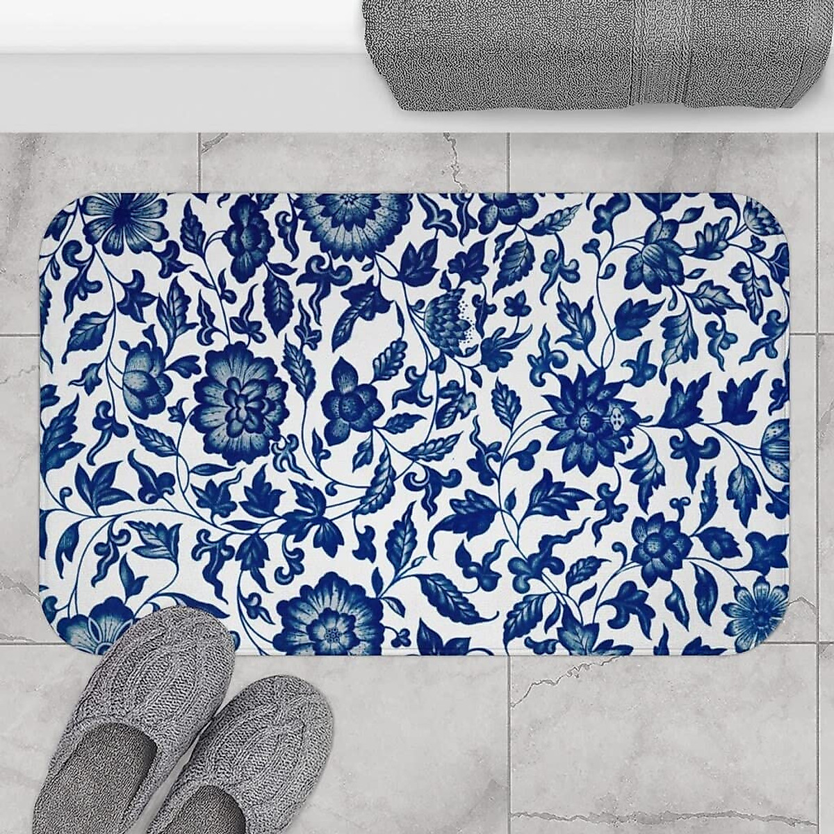 Bath Mat Blue White Floral Botanical Home Decor Durable Welcome Front Door Mats Entryway Rugs Non-Slip Floor Mat Entrance Rugs Bath Rug Kitchen Rugs 18 x 30 in