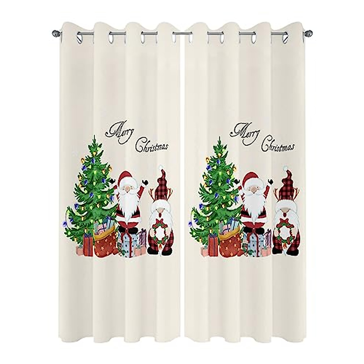 Outdoor Curtains for Patio 2 Panels Set Dwarf Under Christmas Tree with Snowflakes and Gifts Waterproof Privacy Outside Curtain Sun Blocking Grommet Drapes for Porch Gazebo Pergolas Balcony 52x95 Inch