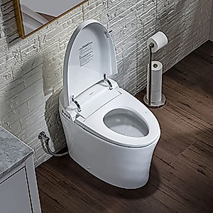 WOODBRIDGE B0970S Smart Bidet Tankless Toilet Elongated One Piece Chair Height, Auto Flush, Foot Sensor Operation, Heated Seat with Integrated Multi Function Remote Control in White