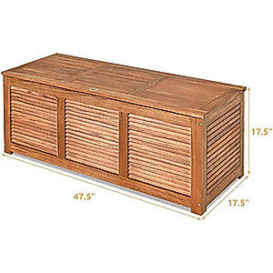 LDAILY Moccha Garden Backyard Storage Bench, Large Acacia Wood Deck Box, Outdoor Storage Container for Patio Furniture Cushions and Gardening Tools