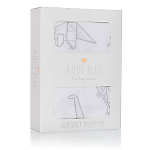 Andi Mae Crib Sheet - Grey Dinosaurs -100% Jersey Cotton - Fits Standard Crib or Toddler Mattresses