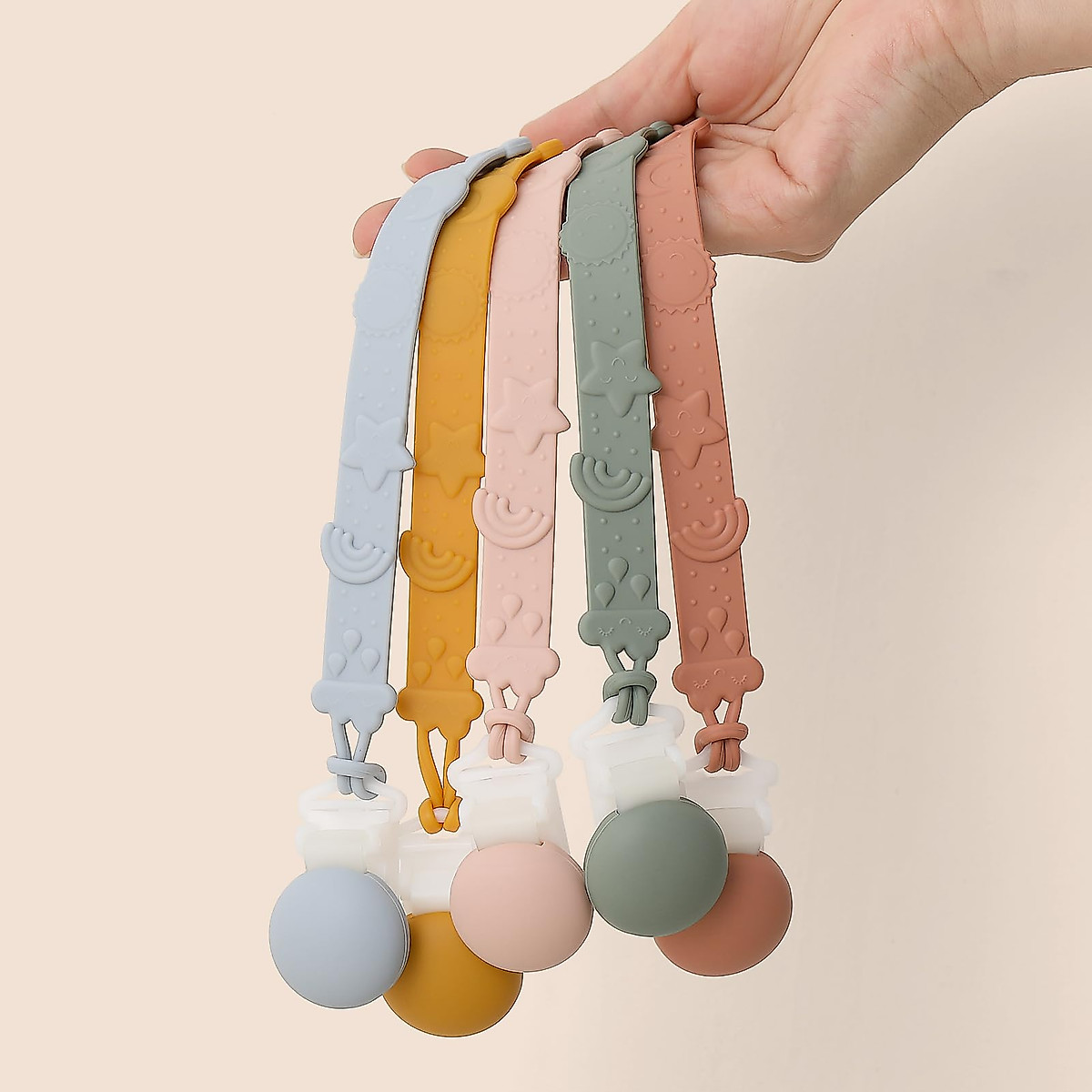 Teething Toys for Babies 0-6 Months Baby Teethers with Clip Silicone Baby Teether Toys for Boys and Girls Infant Teething Toys for Babies Rainbow Shape with Travel Case-Terracotta