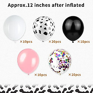 Bxxwin Cow Party Balloons Supplies, 12 Inch Cow Pattern Printed Balloons Black White Pink Latex Balloons Confetti Balloons Set for Kids Birthday Baby Shower Party (60PCS)