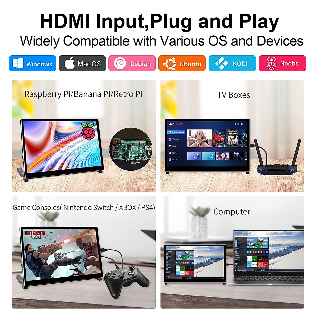 WIMAXIT 10.1" Raspberry Pi Touch Screen Portable Monitor, 1024X600 IPS Mini Small HDMI Display for Raspberry Pi 5 4 3 2 Zero B+ Model B Xbox PS4 iOS Windows 7/8/10, No Driver Required