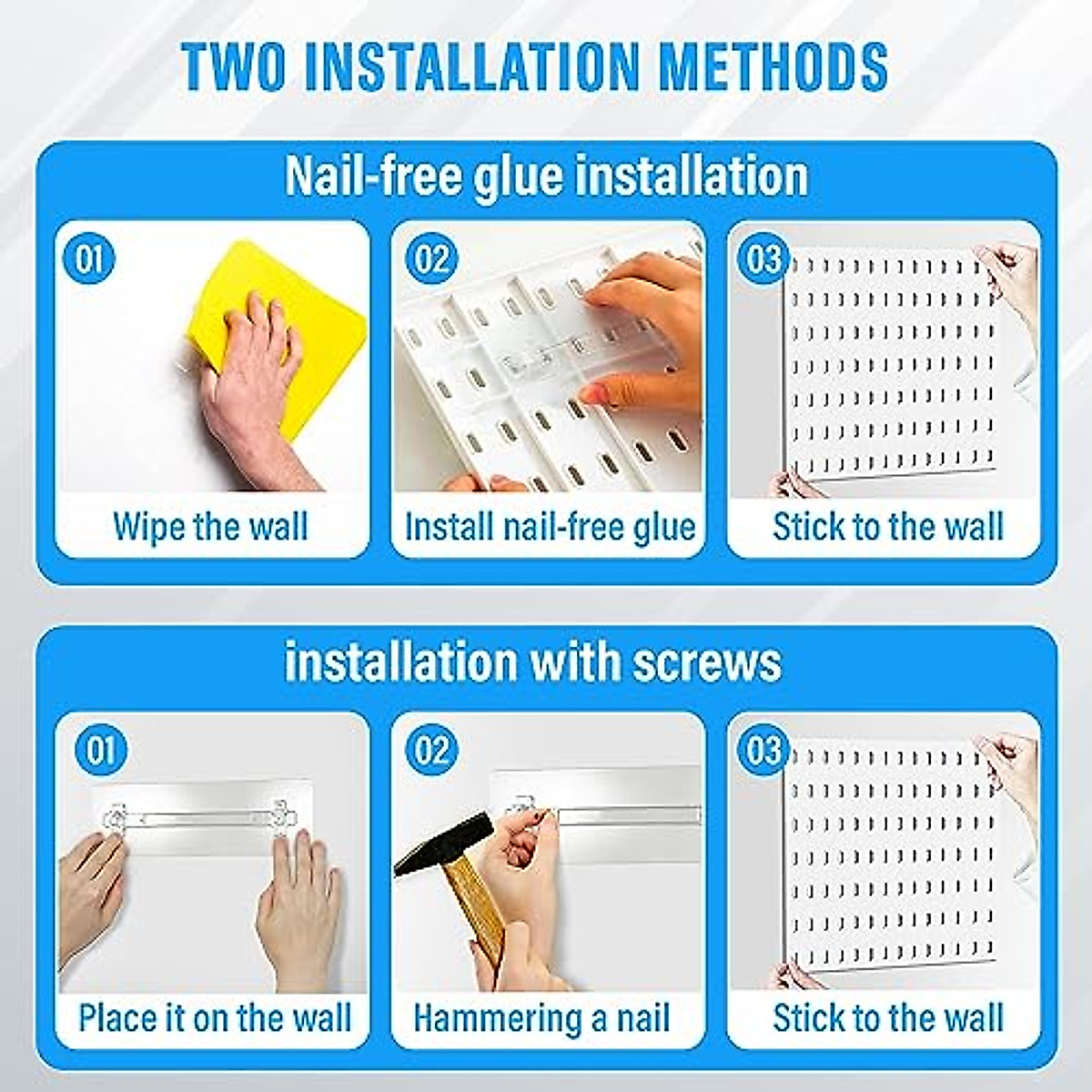 BeyondNovelties Pegboard Wall Organizer, Peg Board set Containing Pegboard x4 and 16 Accessories, Peg Boards for Walls, Office Wall Organizer, Keys Holder on Wall, Office Storage, 22"x22"