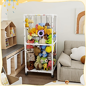 HAIDAIYA Extra Large Stuffed Animal Zoo Cage with Wheel, Stuffed Animal Storage Shelves Display, Plush Animal Storage Holder for Stuffed Animals, Playroom, Bedroom, Nursery, Kids Toy Storage Organizer