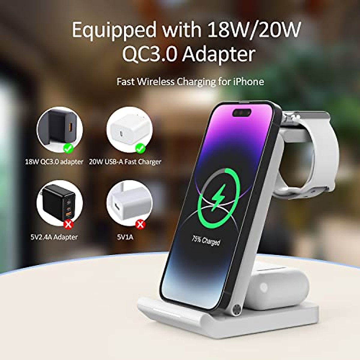 Wireless Charging Station,Wireless Charger Stand 3 in 1 Compatible for iPhone14/13/12/11/Pro Series,for Watch7/6 Series,Airpods 3/2/Pro.