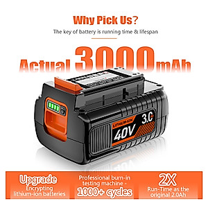 TenHutt 【Upgrade】 3.0Ah Replace Battery for Black&Decker 40V Lithium Battery for Black and Decker 40V Power+ Tools LBX2040 LBXR36 LBXR2036 LST540 LCS1240 LBX1540 LST136W Black+Decker Lithium Battery