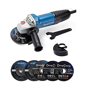 DongCheng Angle Grinder 4-1/2 inch 6.7-Amp Paddle Switch Cut off Tool 11800RPM Electric Grinder Power Tools with Cutting & Grinding Wheels, Flap Discs, Auxiliary Handle for Wood Metal & Rust Removal