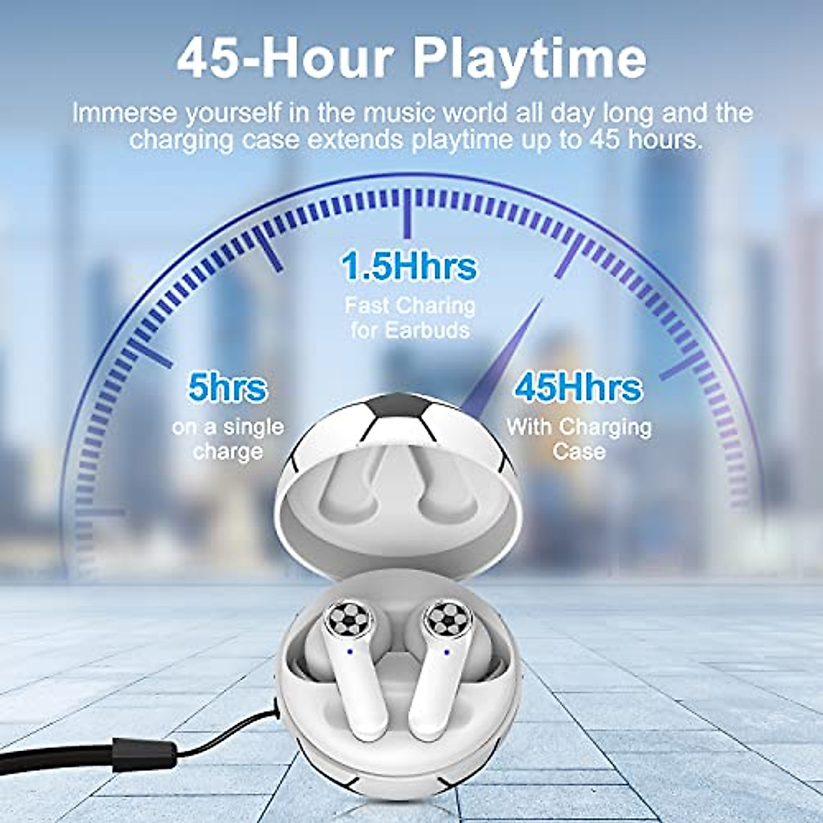 NURMUN Wireless Earbuds Upgraded Bluetooth V5.1 in-Ear Stereo Wireless Headphones TWS Bluetooth Earbuds IPX6 45Hours Playing Time USB-C Quick Charging Case, Smart Touch Control (White)