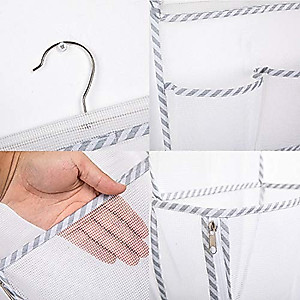 ALYER Hanging Bath Toy Organizer,Bottom Zippered Bathtub Toy Storage Mesh Bag with Sturdy Hanger (White)