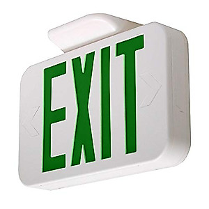 LFI Lights | Green Exit Sign | All LED | White Thermoplastic Housing | Hardwired with Battery Backup | Optional Double Face and Knock Out Arrows Included | UL Listed | (2 Pack) | LEDJR-G