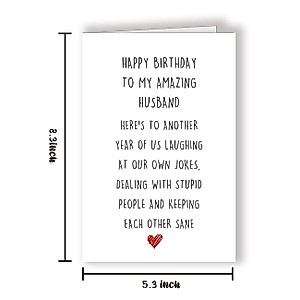 Longkado Sweet Happy Birthday Day Card for Amazing Husband, Humorous Birthday Card for Him from Wife, Another Year Bday Card as A Gift