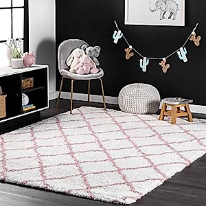 nuLOOM Nelda Trellis Shag Area Rug, 4 ft x 6 ft, Baby Pink