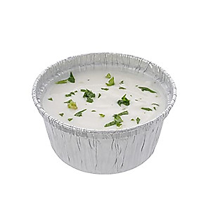 Restaurantware Foil Lux 4 Ounce Creme Brulee Cups, 100 Freezable Disposable Ramekins - Flat Lids Sold Separately, Oven-Ready, Silver Aluminum Baking Cups, Greaseproof, Stackable