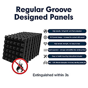 HERTBER 24 Pack Acoustic Panels, 12 x 12 x 2 Inches Sound Proof Foam Panels for Walls, Acoustic Foam Panels, Soundproof Wall Panels, Flame Retardant Sound Panels