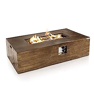 SereneLife Outdoor Propane Fire Table Pit - 54 Inch 50,000 BTU Outdoor Fireplace Table - Adjustable Flame, Thermocouple - PVC Cover, Lava Rock - SereneLife SLCNX76
