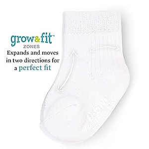 Fruit of the Loom Baby 14-Pack Grow & Fit Flex Zones Cotton Stretch Socks - Unisex, Girls, Boys (0-6 Months, Grey)
