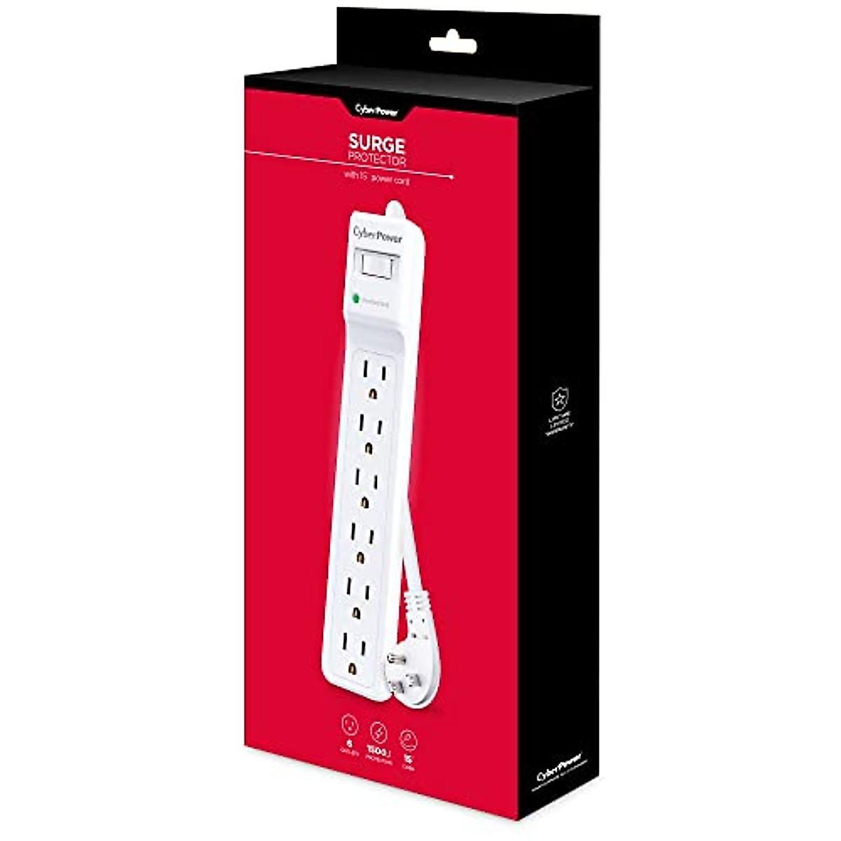 CyberPower B615 Essential Surge Protector, 1500J/125V, 6 Outlets, 15 ft Power Cord, White