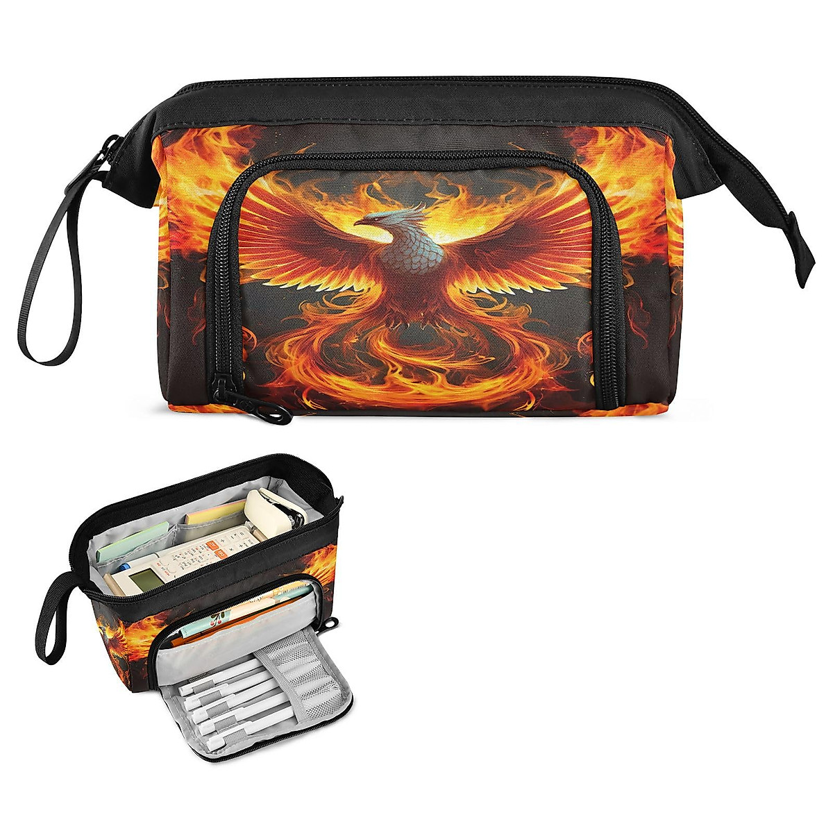 Joko Ivery Fire Phoenix Bird S Big Capacity Pencil Case Pouch Pen Bag for Adults Teen Boys Girls Stationery Box Organizer with Zipper Compartments Pencil Box for Students School Office College
