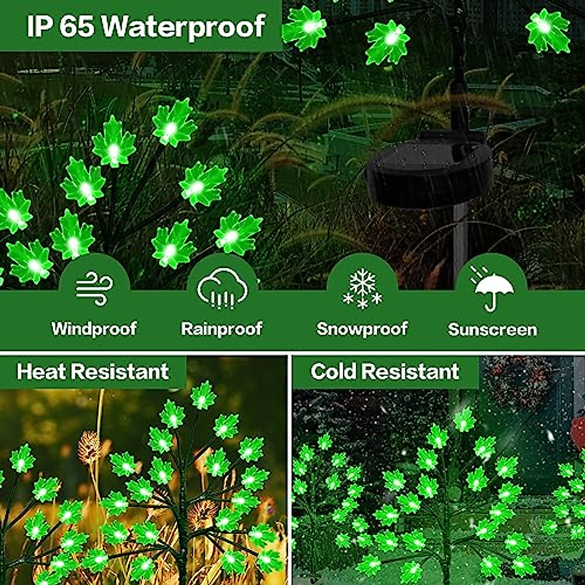 Thanksgiving Decorations Outdoor Solar Lights - 2PACK 40LED Maple Tree Solar Thanksgiving Lights for Fall Decorations,Waterproof Solar Fall Lights for Autumn Harvest Festivals Outside Yard Decor,Green
