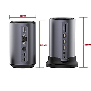 HOUKAI 12 in 1 USB C HUB Dock USB C to Multi HDMI RJ45 VGA USB 3.0 USB C Data with PD Power (100W) (Color : A, Size : 155mm*62mm.12in1)