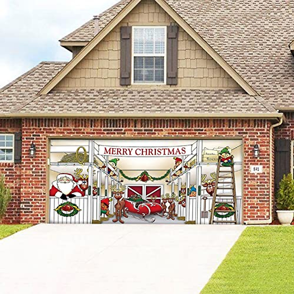GRASARY Christmas Garage Door Cover Sets with 6 Traceless Nails Xmas Element Merry Christmas Holiday Banner Backdrop Cloth Decor for Home Garage Door,Wall H