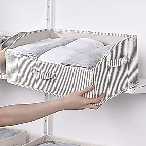 StorageWorks Closet Baskets, Fabric Baskets for Closet Shelves, Foldable Trapezoid Storage Bins, Mixing of Nature & Blue, 3-Pack