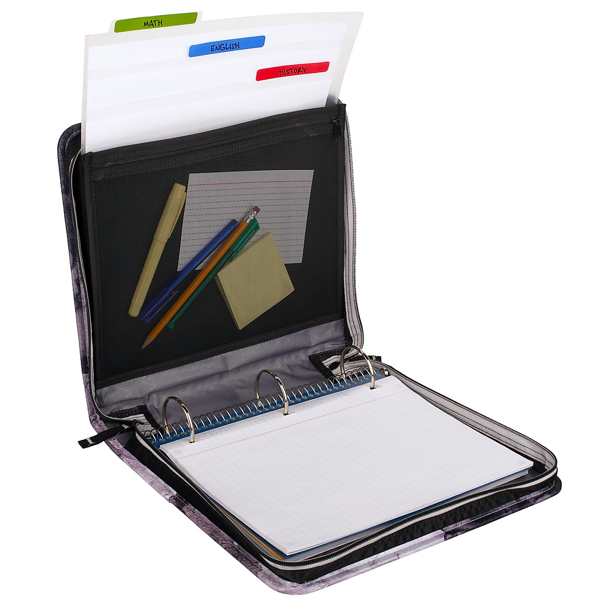 Five Star Zipper Binder, 2 Inch 3-Ring Binder for School, 530 Sheet Capacity, 3 Removable Tabbed File Folders, Black (29036IT8)