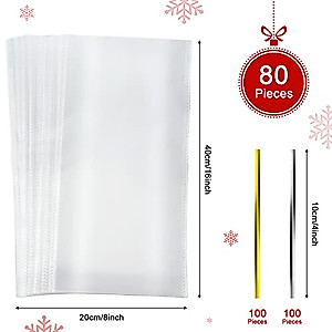 Gersoniel 8 x 16 Inch Many Cellophane Bags Clear Plastic Gift Wine Bag Wrap with 200 Pieces Gold Silver Twists for Wrapping Gifts Present Candy Holiday Party Favors (1 Set)