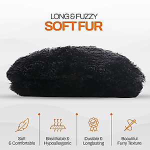 Cheer Collection Throw Pillows for Couch and Bed, Soft Shaggy Throw Pillows with Inserts Included, Cozy Long Hair Faux Fur Pillows - Set of 2-18" x 18" - Black