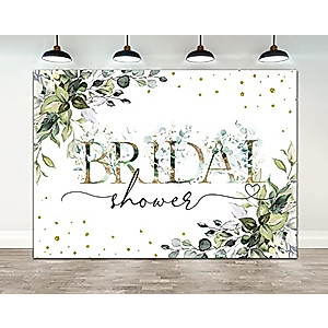 Ticuenicoa 7×5ft Bridal Shower Backdrop Green Leaves Golden Dots White Photography Background Decoration Miss to Mrs Wedding Bride to Be Engagement Photo Booth Props